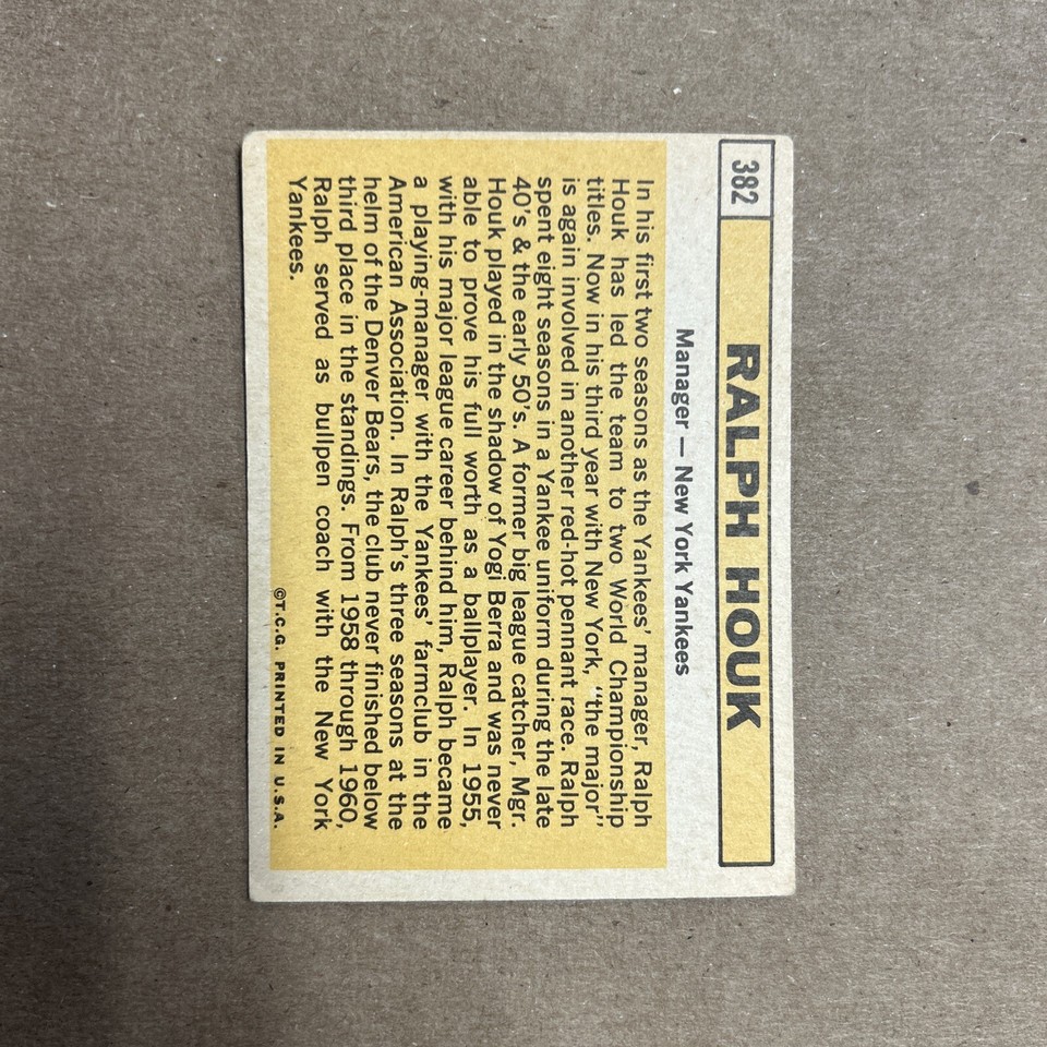 1963 Topps Baseball Ralph Houk New York Yankees Card #382 | eBay