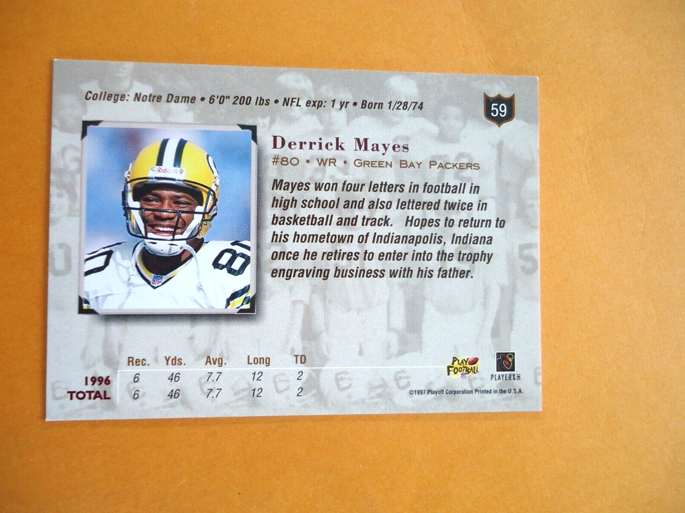Derrick Mayes - 1997 Playoff Beginnings Autograph Football card #59 ...