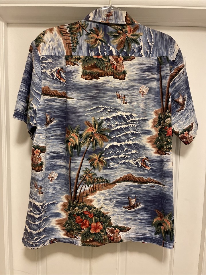Vintage RJC Hawaiian Shirt Mens Large Blue Floral Cotton Islands Aloha ...