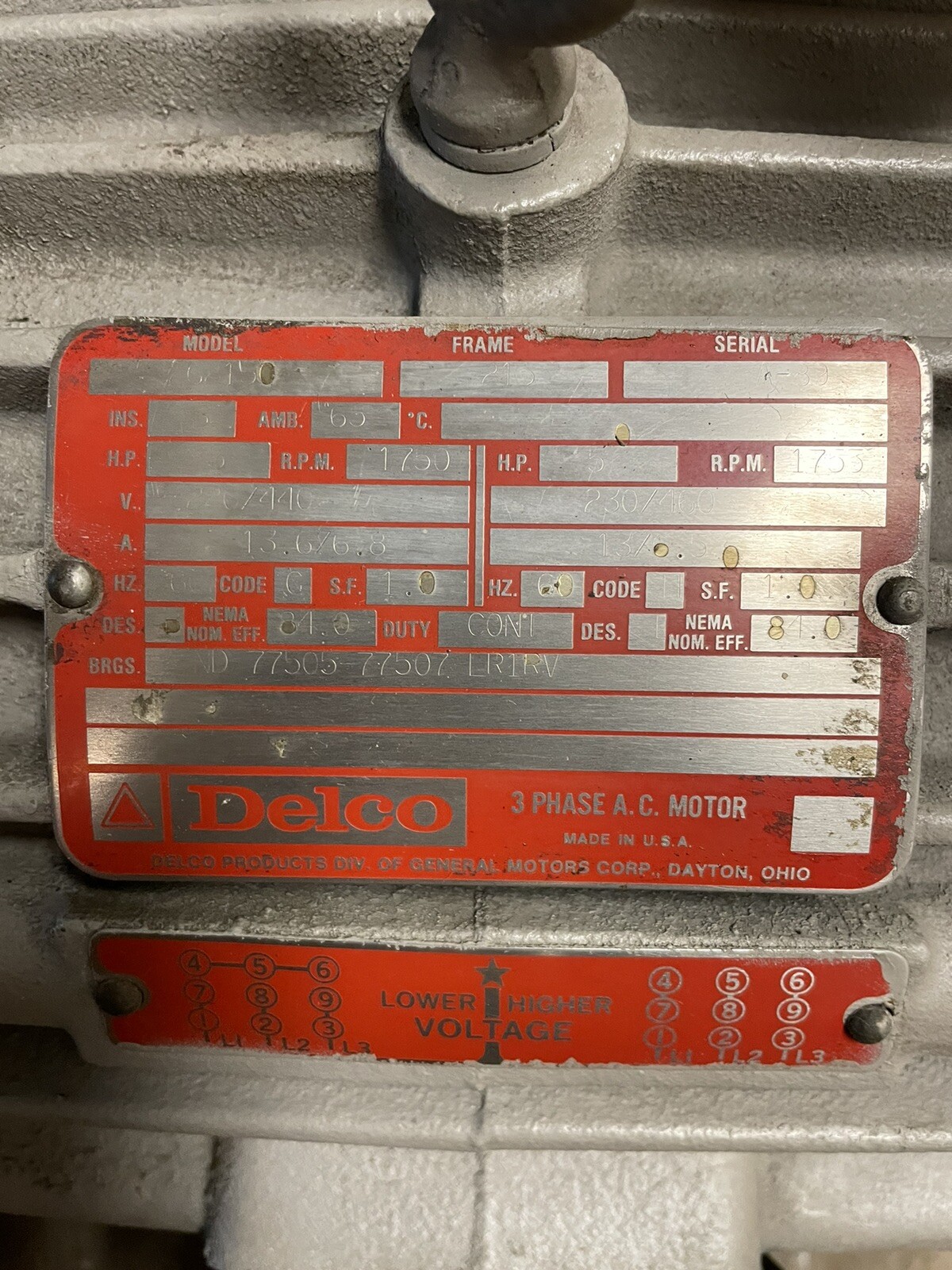 DELCO,213,5HP MOTOR 230/460V 1755RPM FRAME 213 | eBay