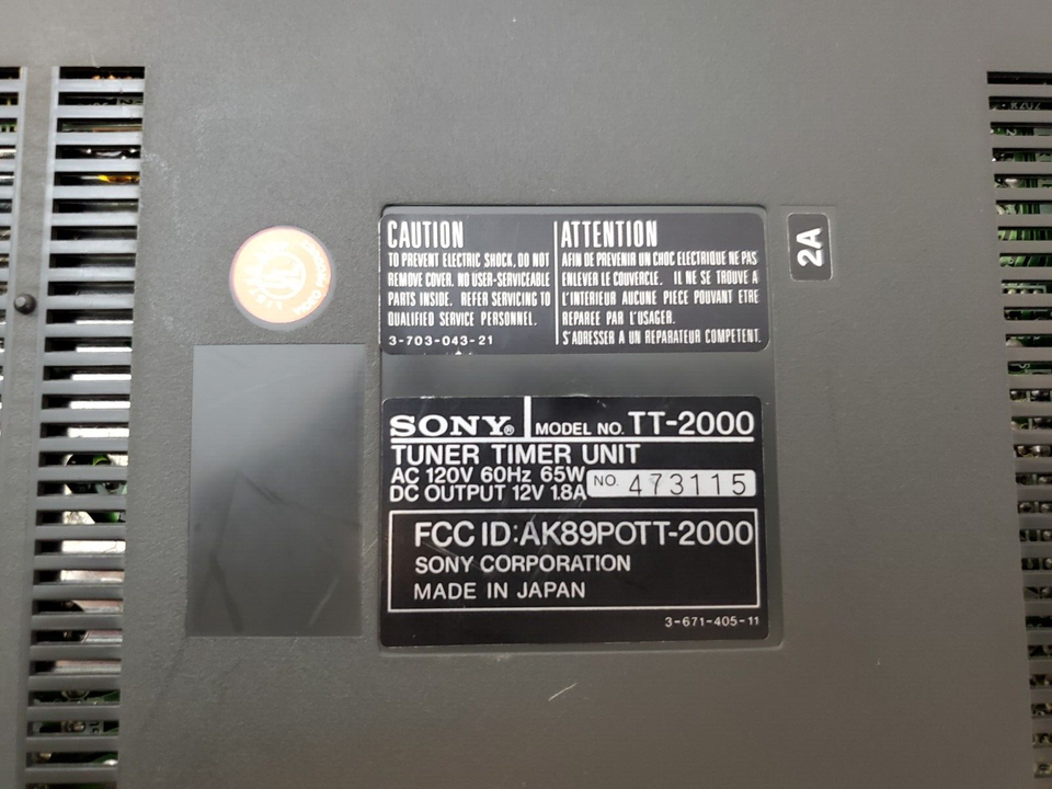 Vintage Programmable Betamax Portable Tuner Timer Unit Sony TT-2000 ...