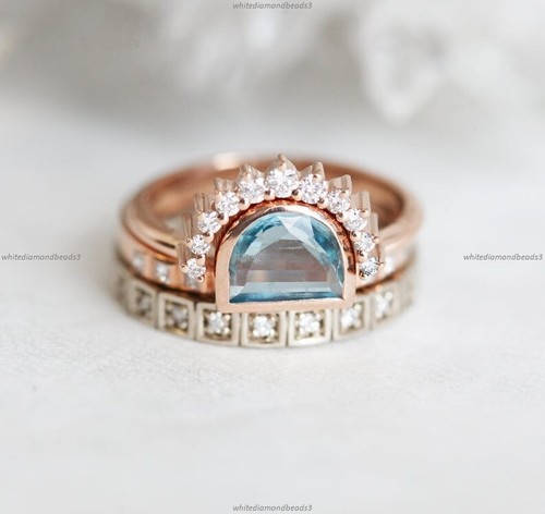 Delicate Set Promise Engagement Ring 14k Gold Aquamarine Diamond ...
