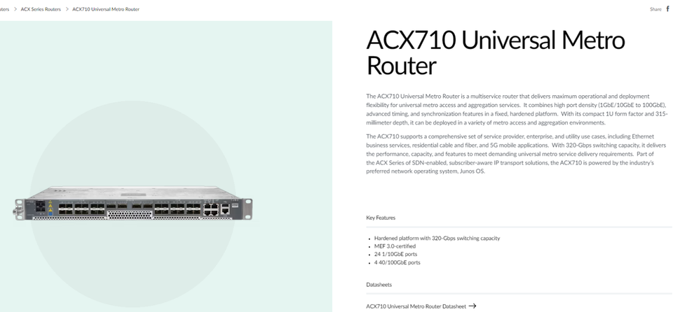 Juniper ACX710 ACX710DC 10G/100G Universal Metro Router "Without Fan ...