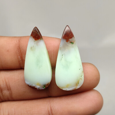 Pair chrysoprase gemstone natural green red chrysoprase loose cabochon ...