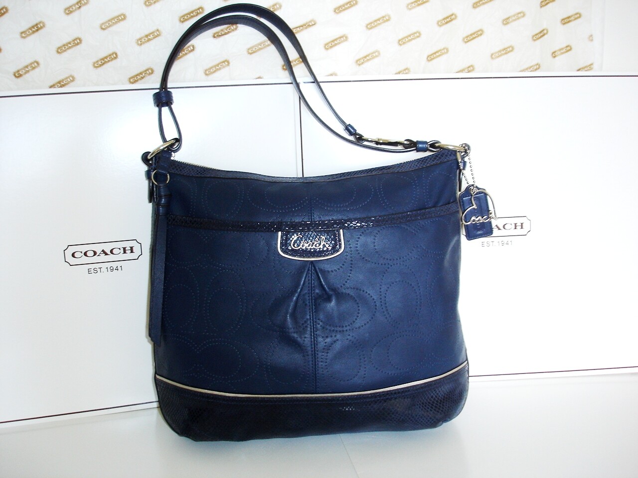 Authentic Coach Park Elevated Leather Duffle Denim Bag F19739 Blue | eBay