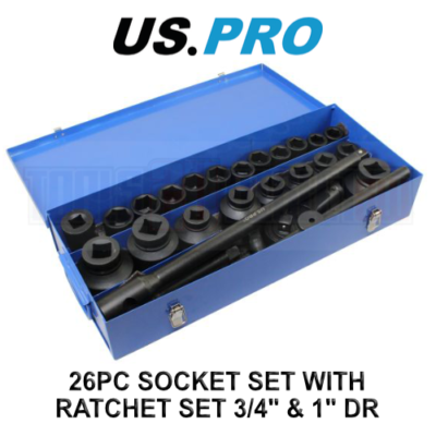 US PRO Tools 26pc Socket Set With Ratchet Set 3/4" & 1" Dr 21 - 65mm ...