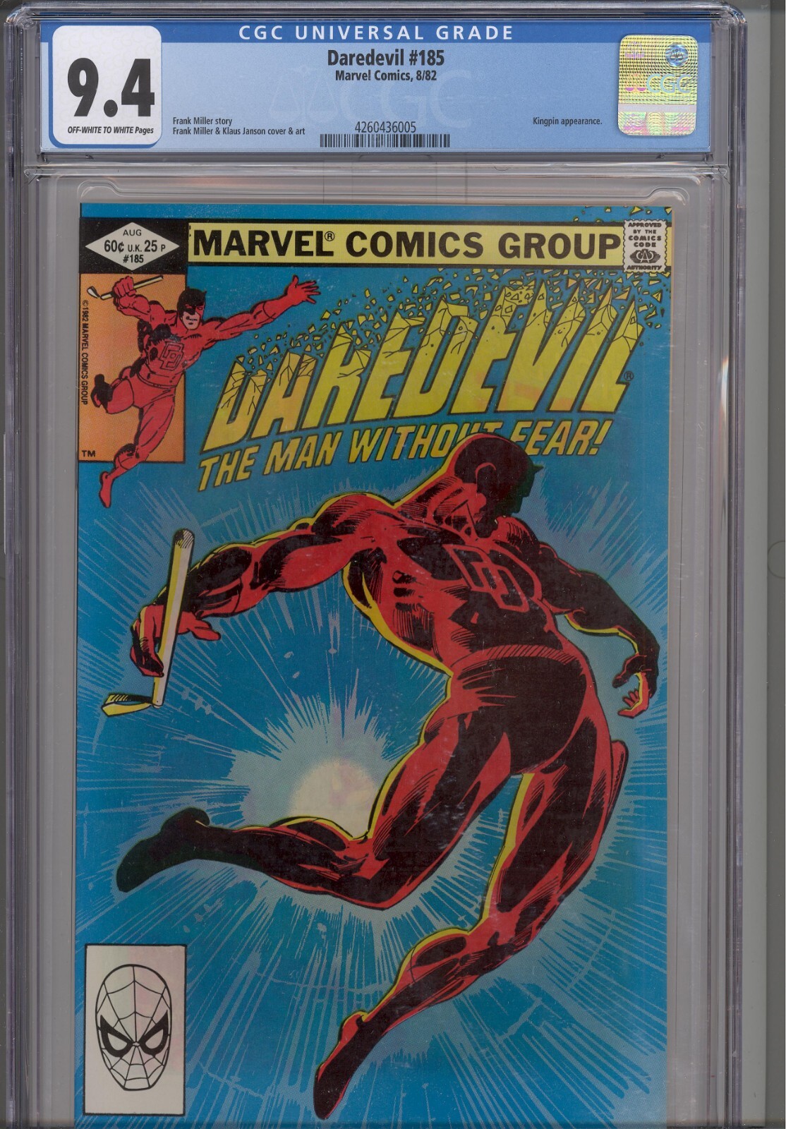Daredevil #185 CGC 9.4 1982 Marvel Comics Frank Miller Cover & Art ...