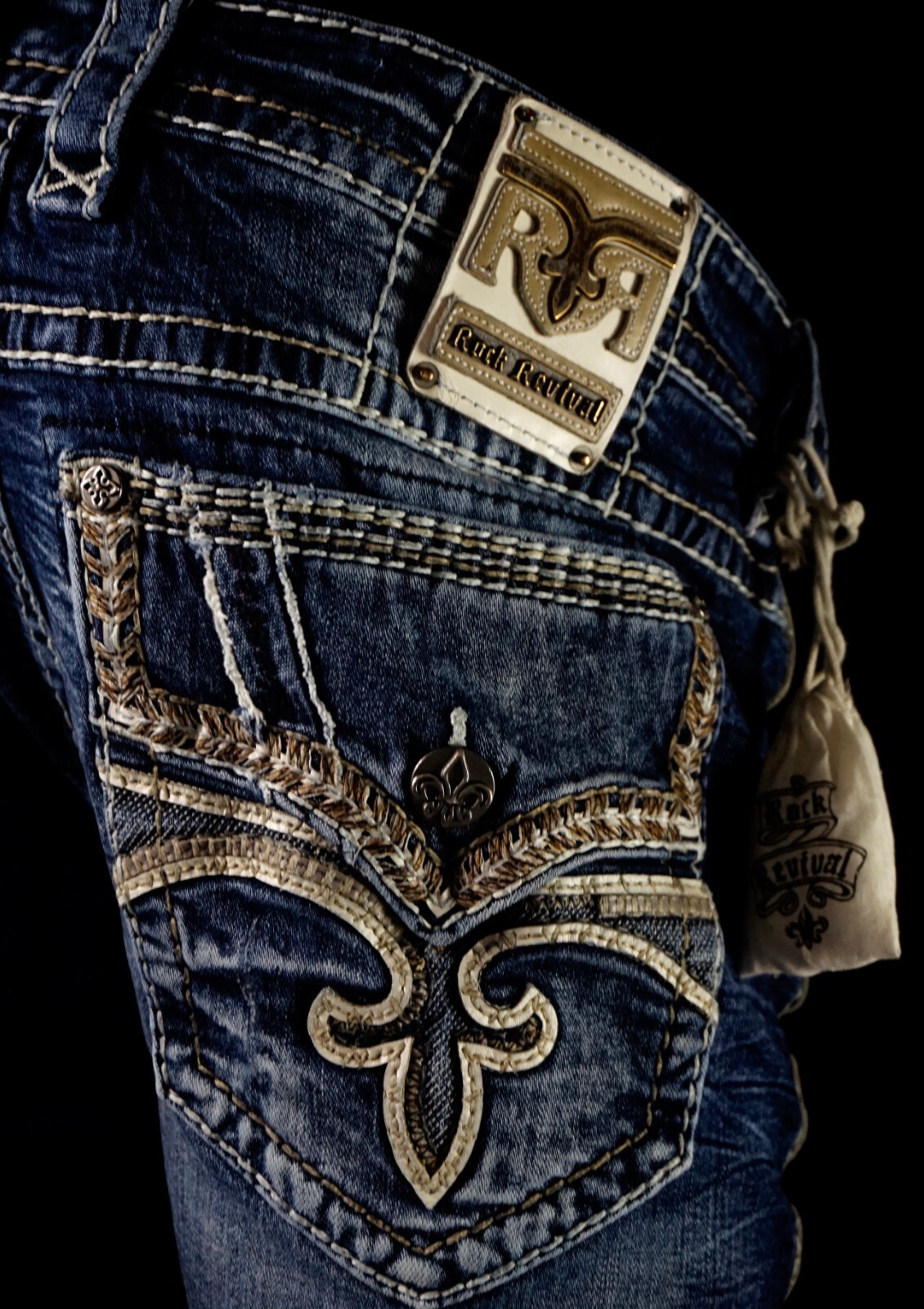 $220 Mens Rock Revival Jeans "Rexford" Thick Leather Inserts Straight ...