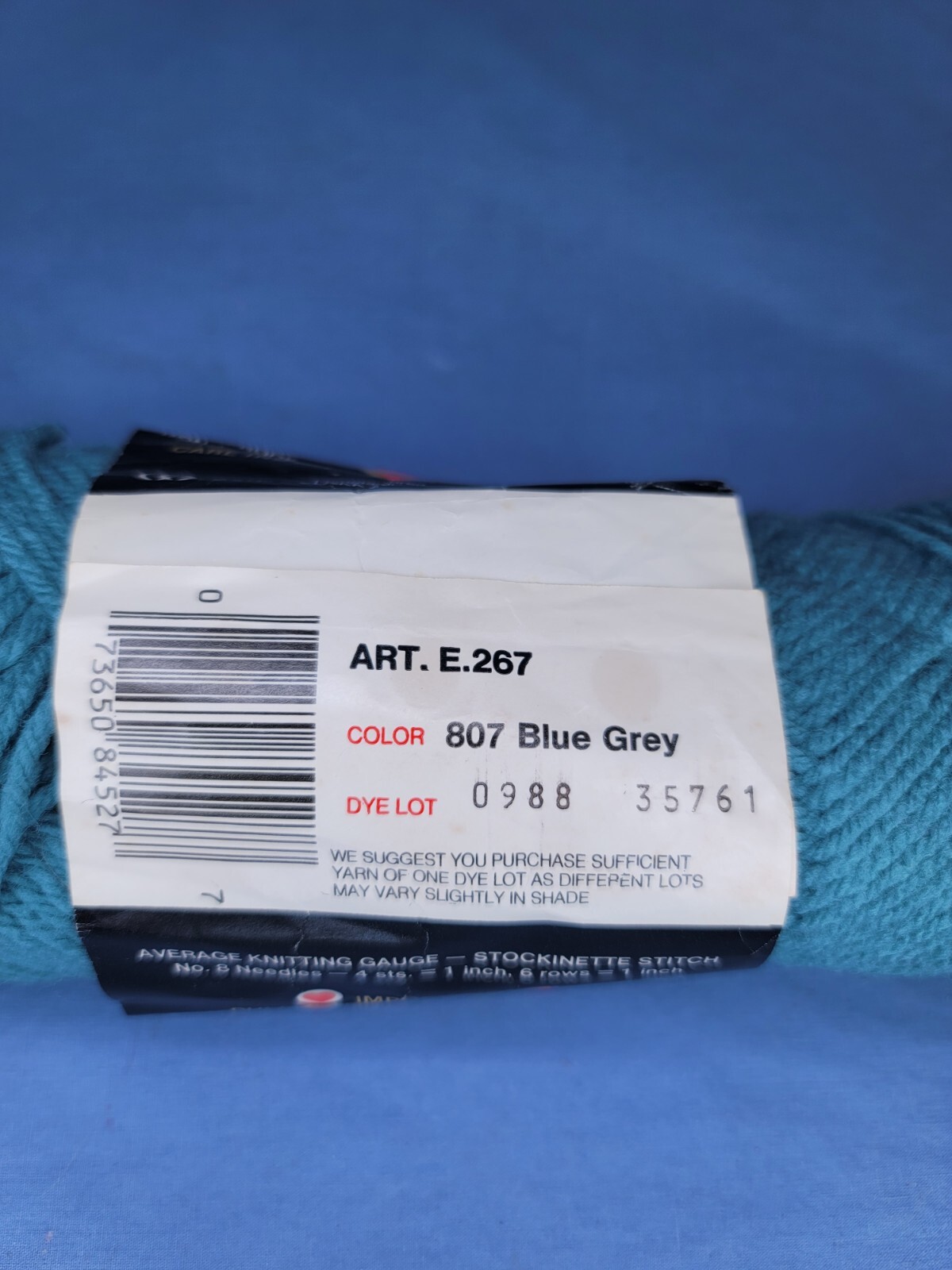Blue Gray 807 Knit & Crochet Yarn VintageVirgin Orlon Acrylic Fiber 2.4 ...