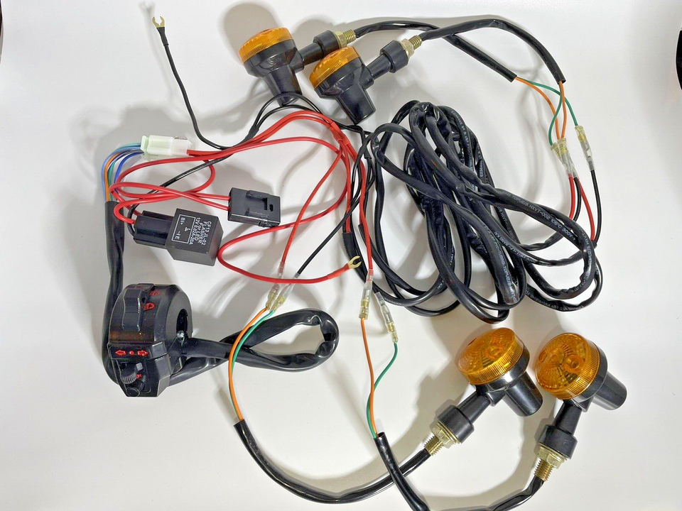 MOTORCYCLE INDICATOR WIRING HARNESS LOOM KIT RELAY 4 X INDICATORS ...
