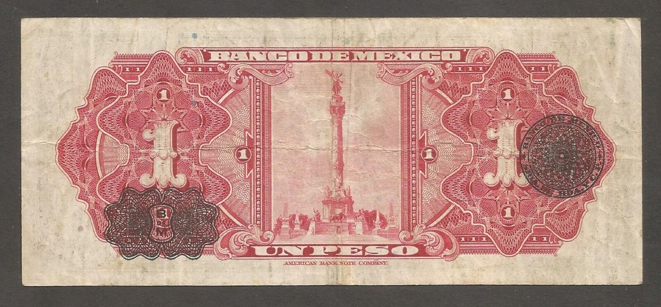 Mexico 1 Peso 14.4.1943; F; P-28c; L-B612b; Serie: "I"; Aztec calendar ...