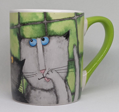 Debi Hron Cool Cat Coffee Tea Mug Green 2006 Gibson Greetings 11 oz ...