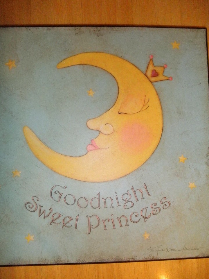 Goodnight Sweet Princess Crescent Moon Crown Wall Plaque Picture Wood ...