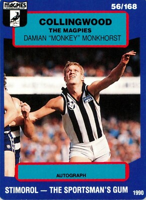 1990 COLLINGWOOD MAGPIES Premiers AFL Card DAMIAN MONKHORST Scanlens ...