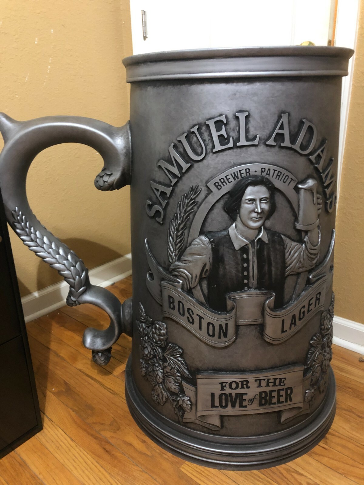 3 FT SAMUEL SAM ADAMS 30TH ANNIVERSARY BEER STEIN LARGE TANKARD PEWTER ...
