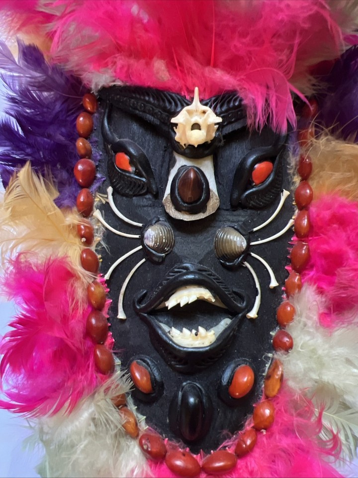 Vintage Feather Bone Mask Tiki Tribal Souvenir Bone Wood Art | eBay