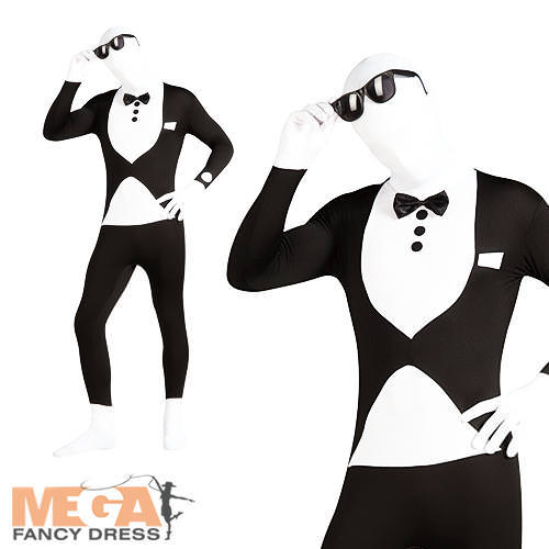 Tuxedo 2nd Skin Lycra Bodysuit Skinz Mens Fancy Dress James Bond Adult ...
