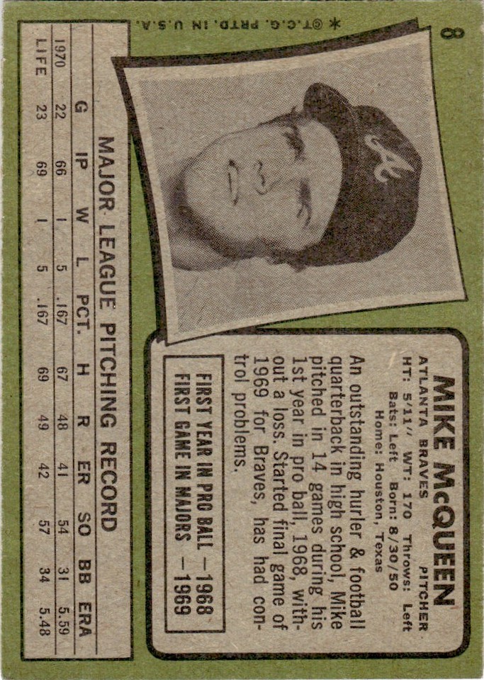 1971 Topps Mike McQueen Atlanta Braves #8 | eBay