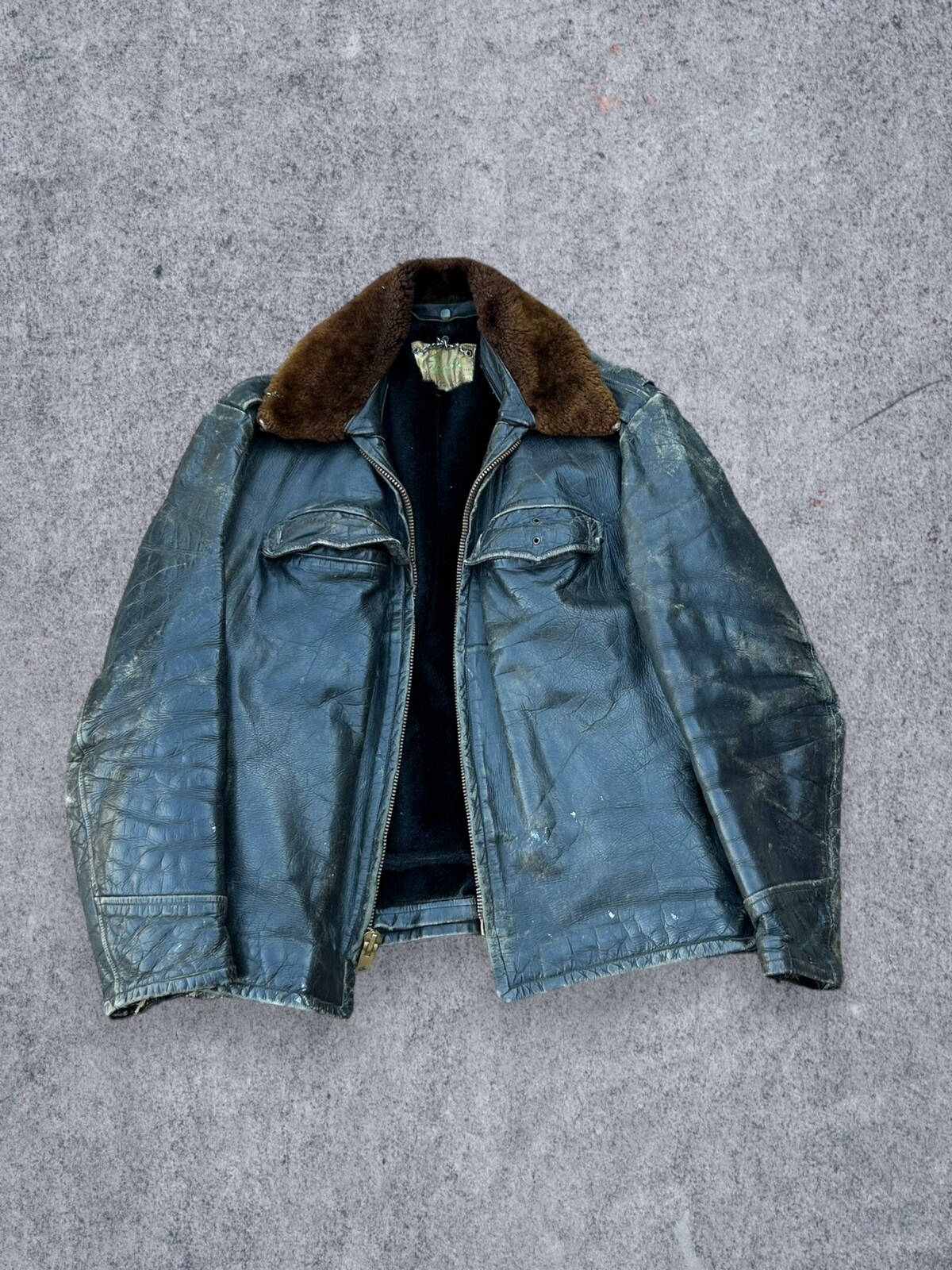 Vintage 40’s-50’s Leather Motorcycle Jacket Black Lea… - Gem