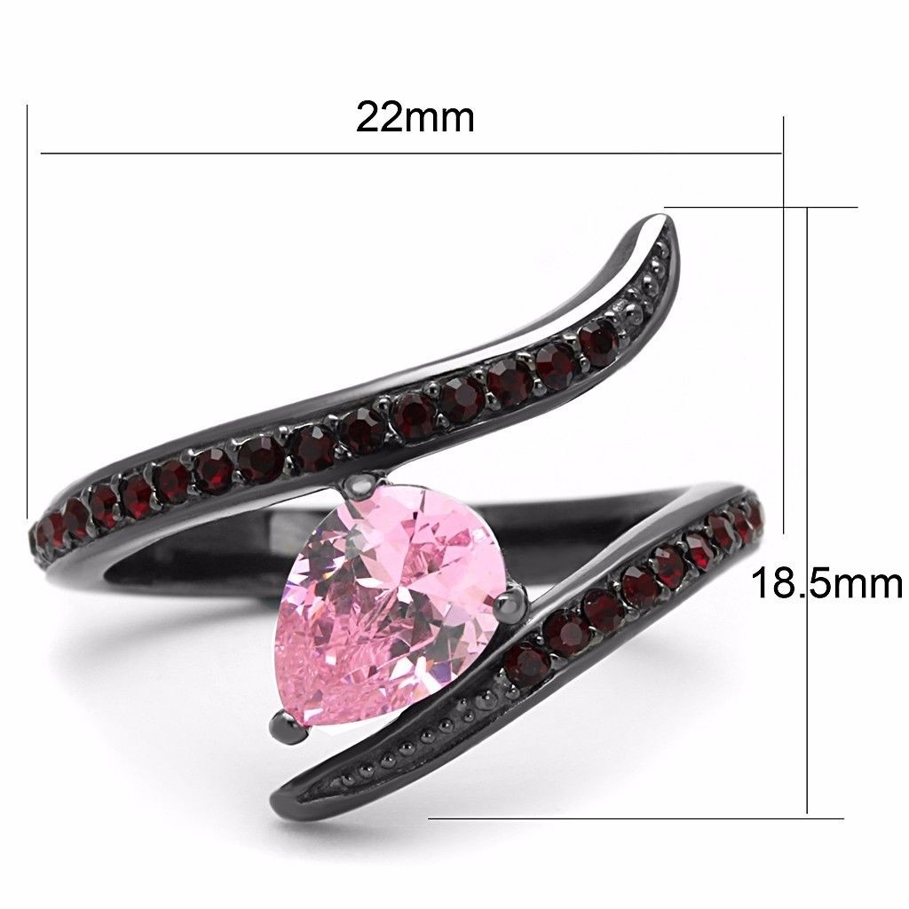 Womens Rose Pear CZ and Red Round CZ Light Black Stainless Steel ...