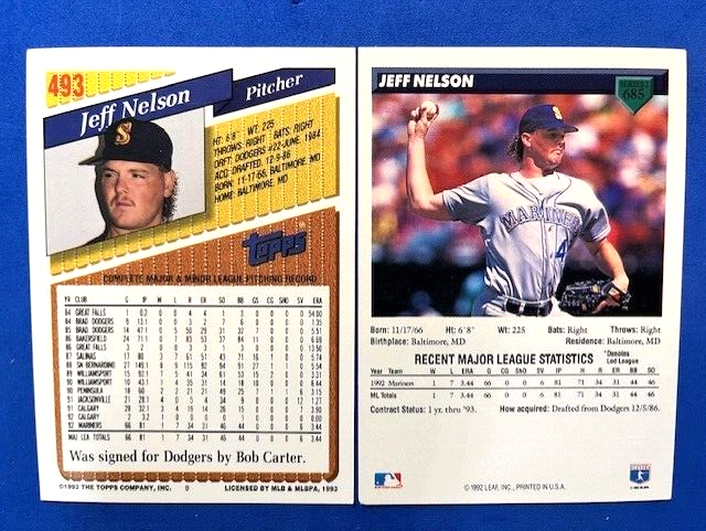 MLB - Jeff Nelson 1993 Topps & 1993 Donruss Baseball - Mariners | eBay