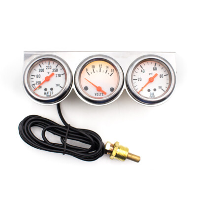 Universal 2'' 52mm Chrome Volt Water Oil Pressure Triple 3 Gauge Set ...