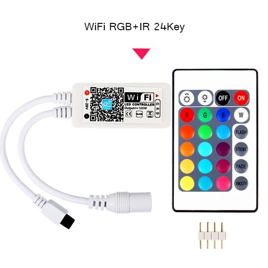 Mini DC12V RGBW/RGB WiFi/ bluetooth LED Controller IR 24Key Remote For ...