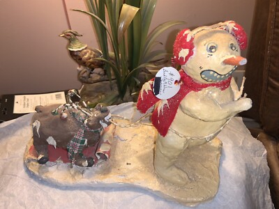 Vintage Andrea Mccurry Snowman With Reindeer Bird On A Wire Figure | eBay