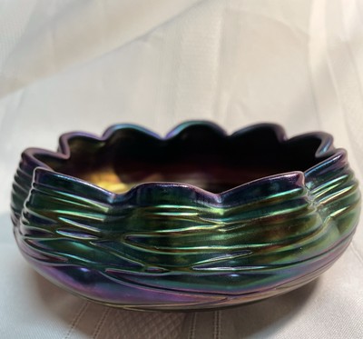 Loetz Antique Amethyst Purple Iridescent Threaded Finger Bowl Rose Bowl ...