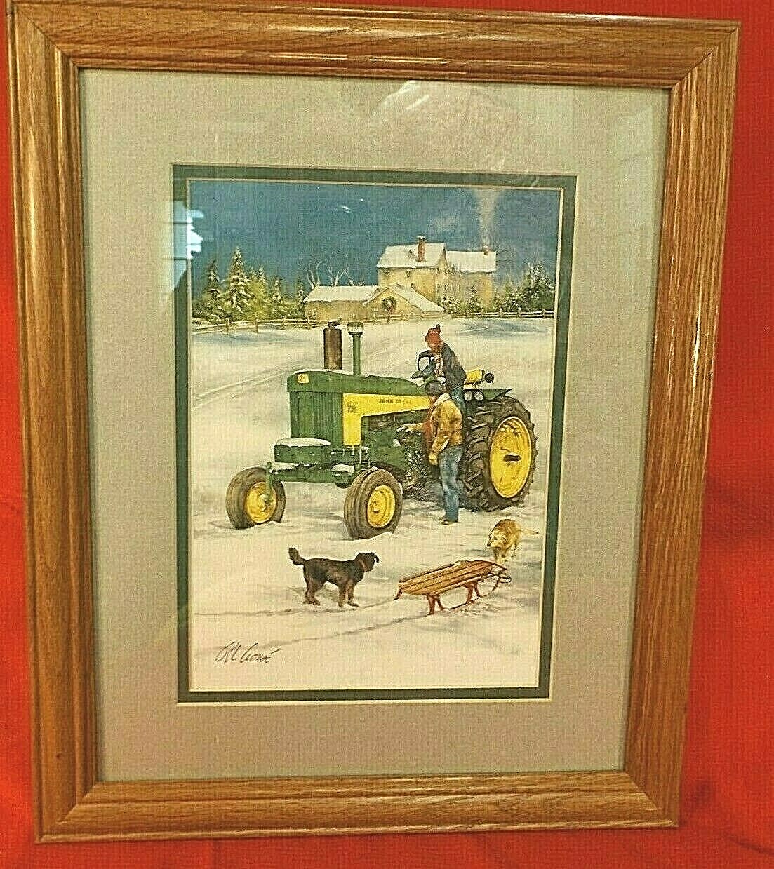 RAY CROUSE JOHN DEERE TRACTOR PRINT - SLEIGH RIDE with DADDY - DBL MAT ...
