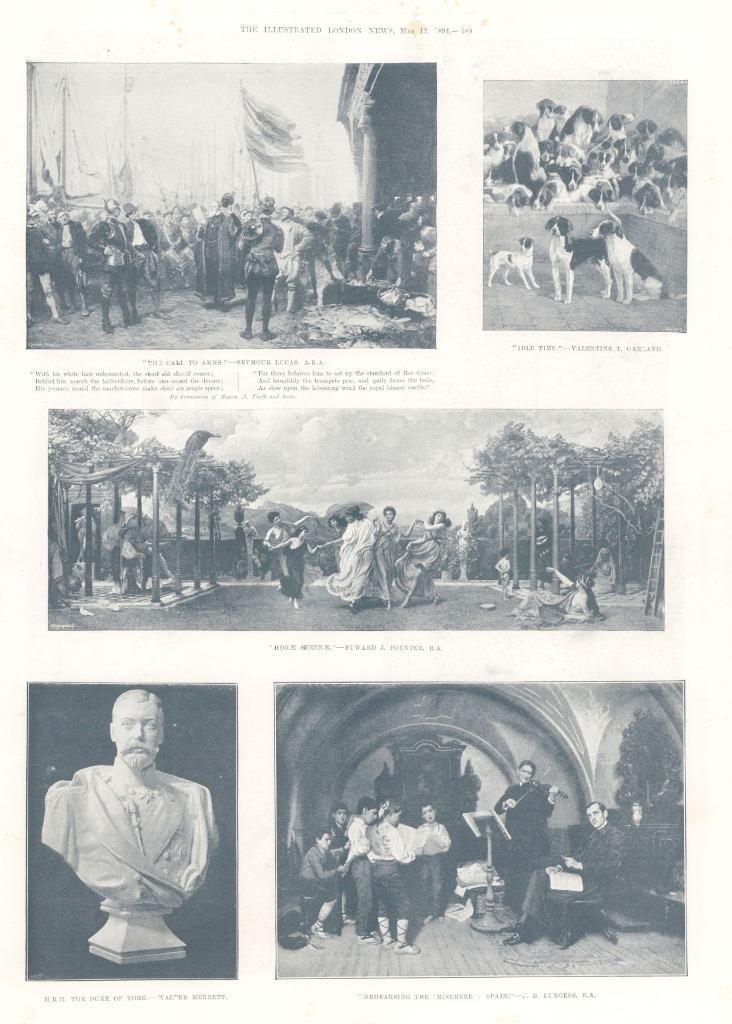 1894 Antique FINE ART Print - Call to Arms Seymour Lucas Idle Time Dogs ...