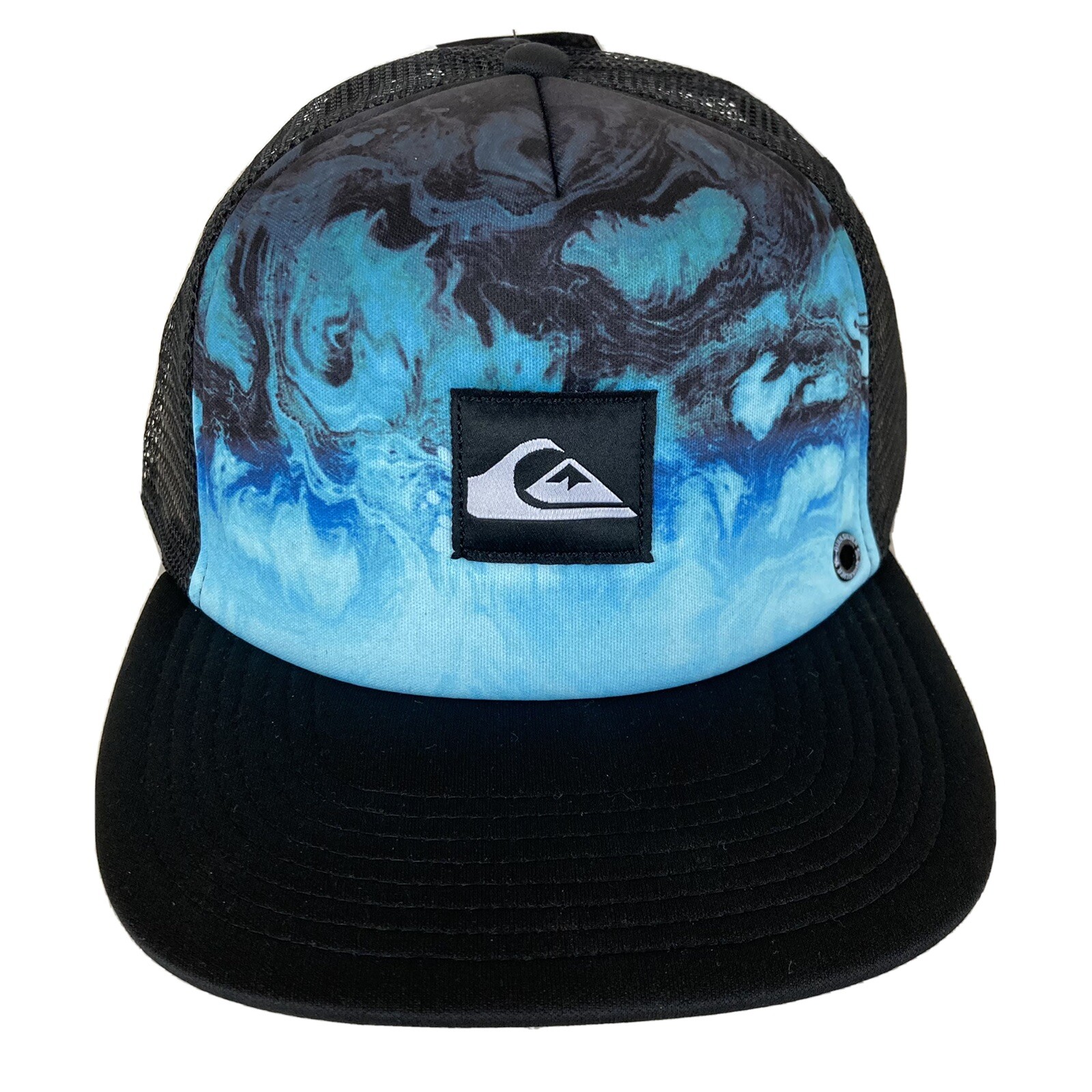 Quiksilver Blue Black Wave Surfing Surfer Snapback Trucker Hat Cap Mesh ...