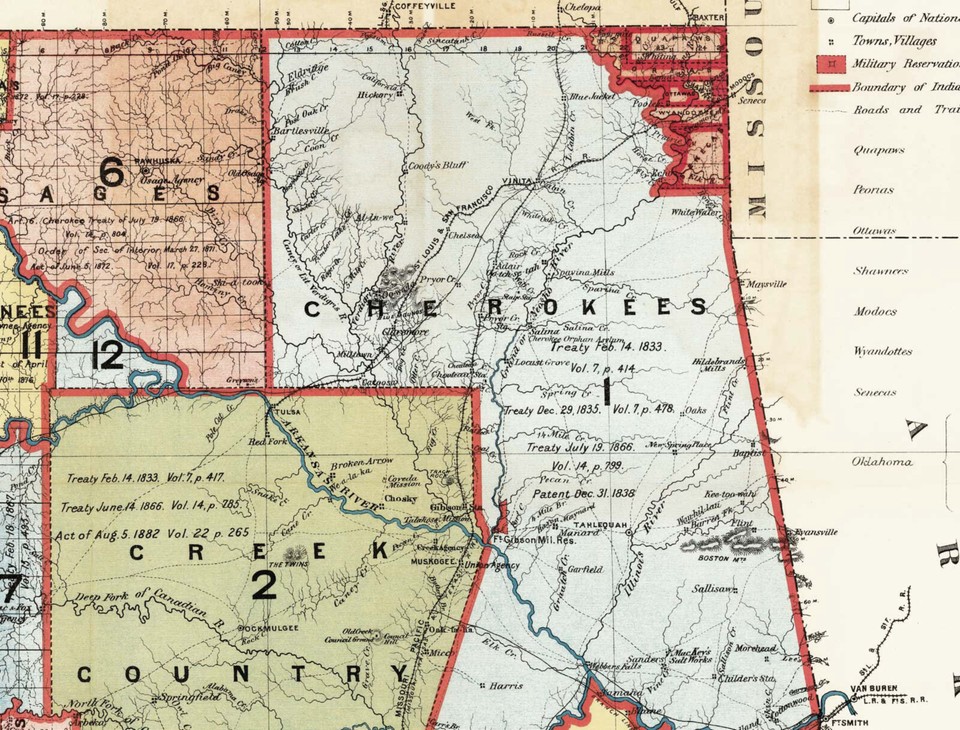 1887 Map of Native American Indian Territory Tribes Oklahoma 11x15 Art ...