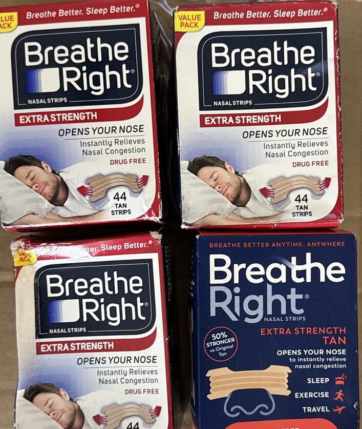Lot Of 4 Boxes BREATHE RIGHT NASAL STRIPS, 44ct. EXTRA STRENGTH TAN EXP ...