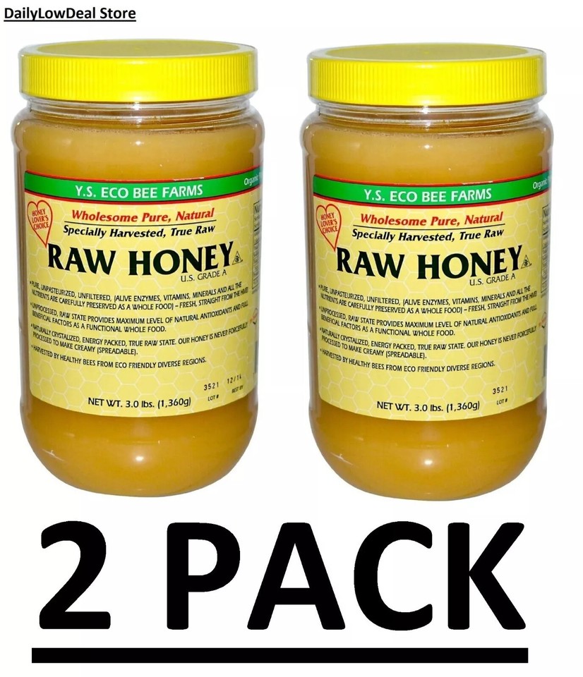 2 PACK YS Eco Bee Farms RAW Unfiltered Unpasteurized Honey 3 Lbs 2-pack-ys-eco-bee-farms-raw-unfiltered-unpasteurized-honey-3-lbs