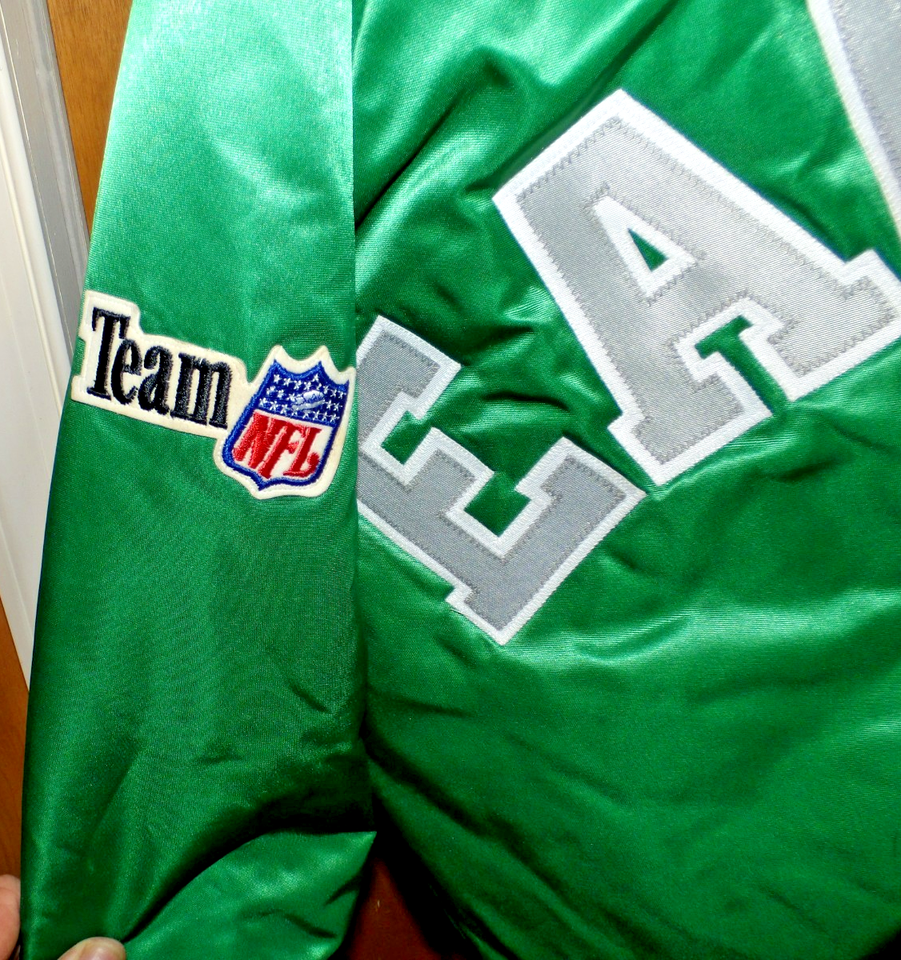 Vintage Philadelphia Eagles Kelly Green Chalk Line Satin Jacket Size ...