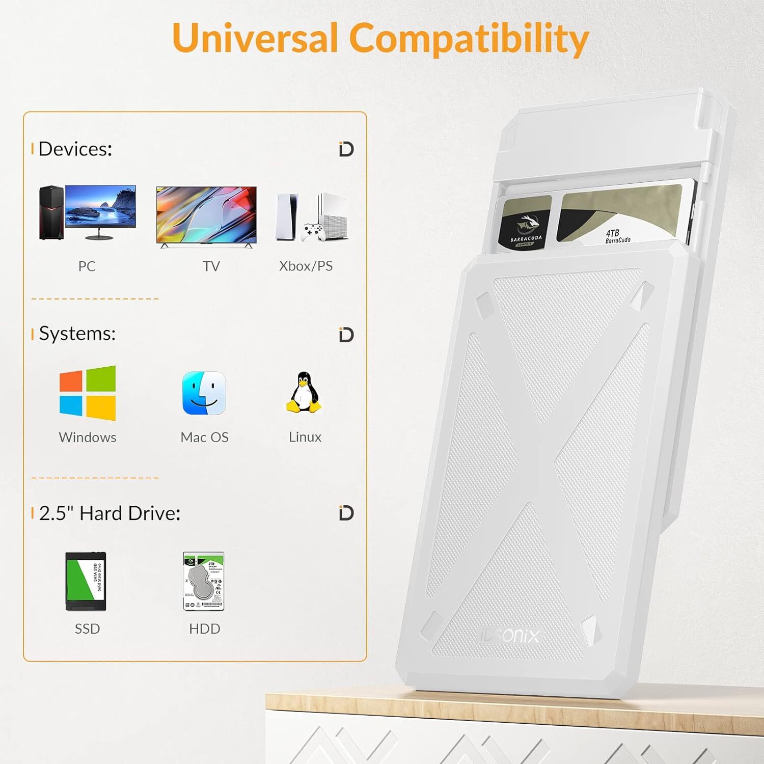 IDSONIX USB 3.0 Hard Drive 2.5" INCH SATA HDD SSD External Slim ...