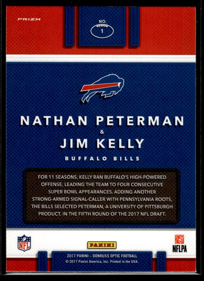 Jim Kelly / Nathan Peterman 2017 Donruss Optic Illusions Prizm Holo ...