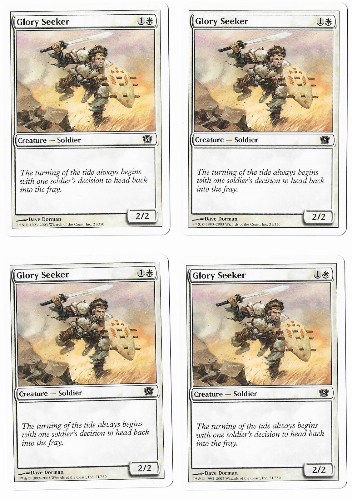 Magic The Gathering MTG 8th Edition GLORY SEEKER Card x4 - Unplayed VG ...