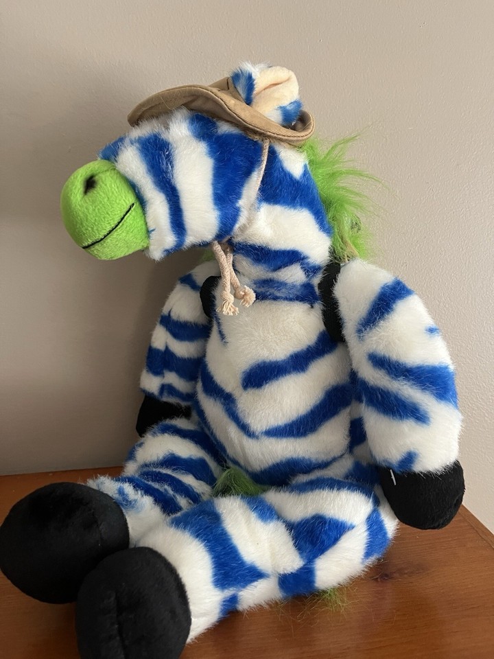 ZANY BRAINY 20” ZEBRA ZIPES BLUE WHITE STRIPE 1998 SAFARI w/KEY CHAIN ...