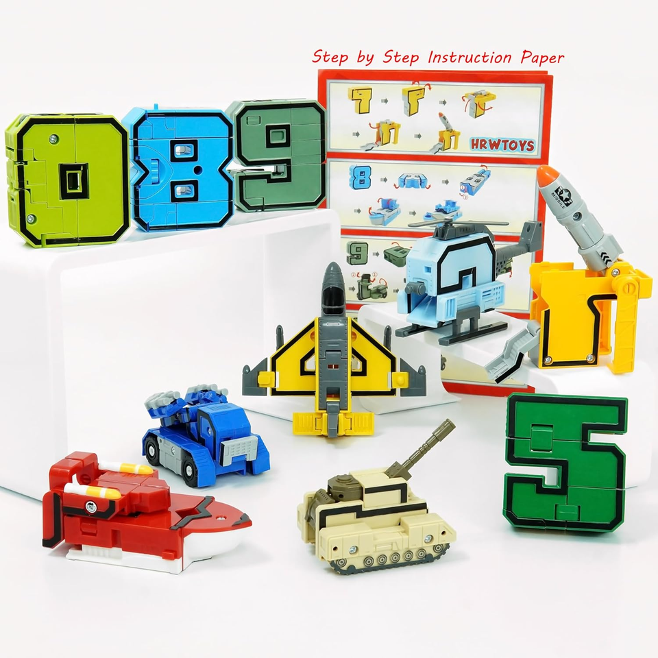 10 Pcs Number Robots Toy Set Transformation Blocks Creative Assembling ...