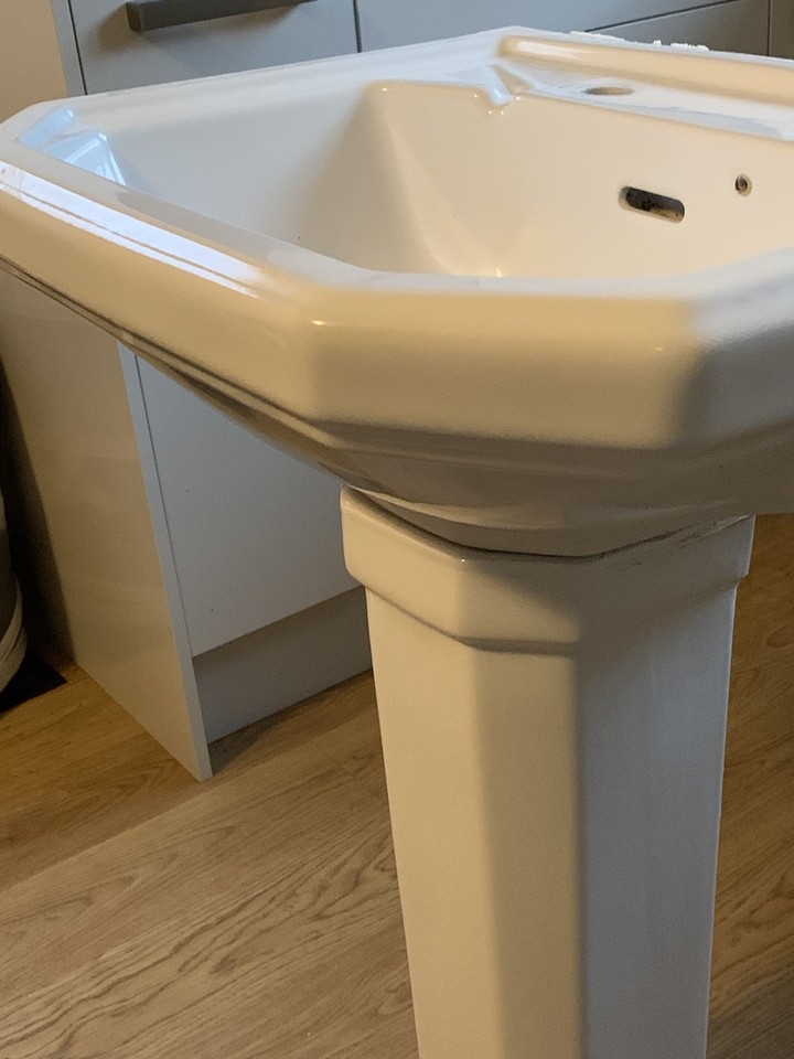 Traditional Hand Wash Basin & Pedestal Victorian Ceramic 2 Hole ...