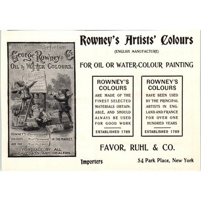 Rowney's Artists' Colours Favor, Ruhl & Co NY c1905 Victorian Ad AE9 ...