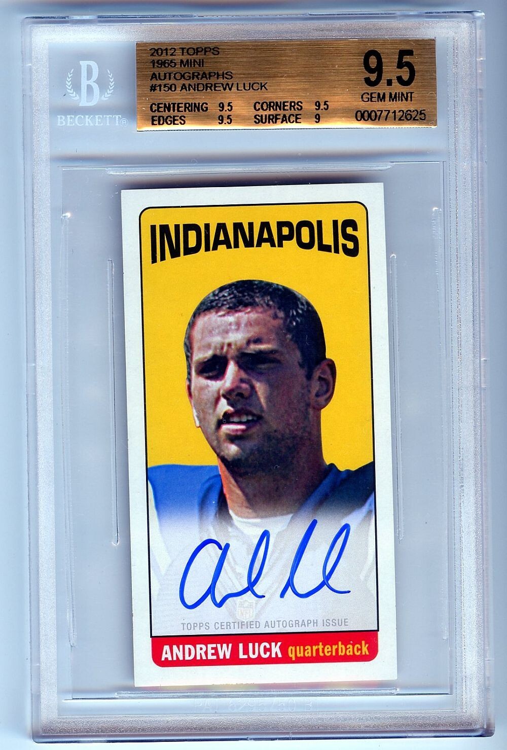 2012 TOPPS ANDREW LUCK 1965 MINI AUTO RC BGS 9.5 10 RARE ON CARD AUTO ...