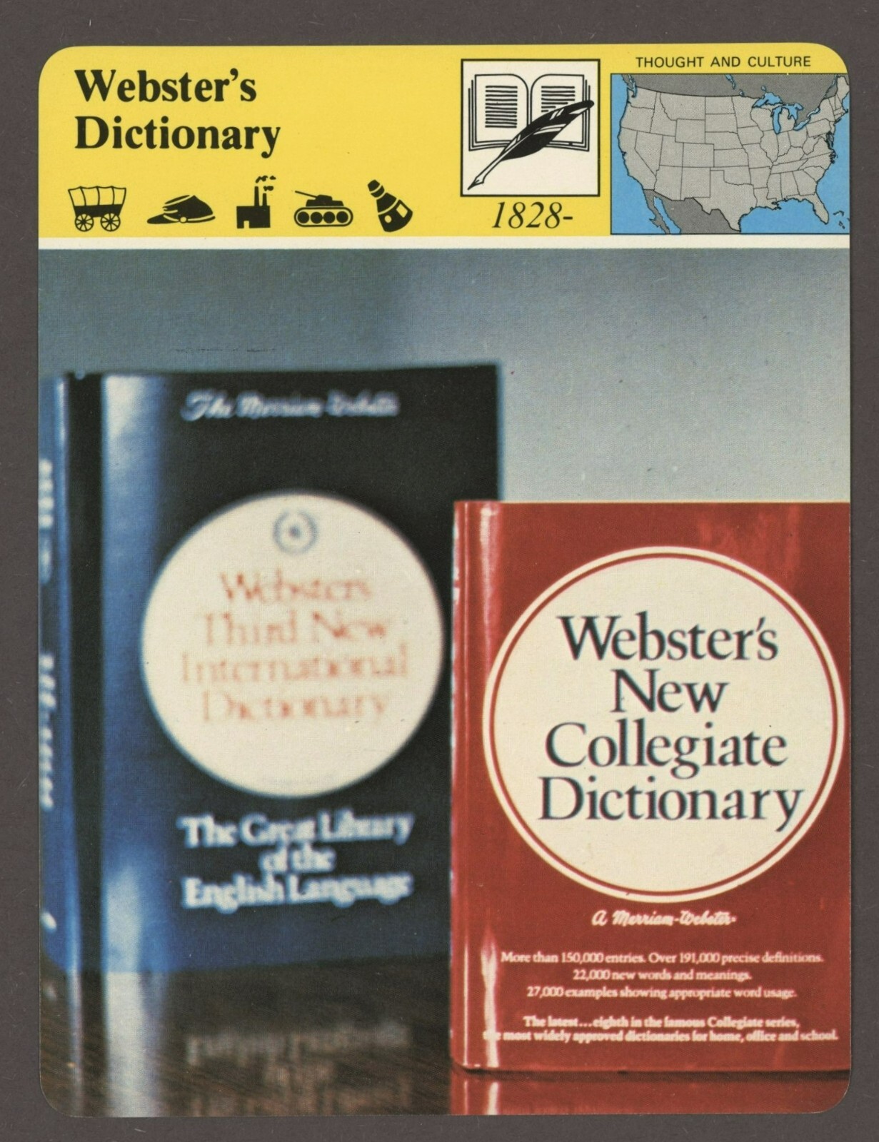 Websters Dictionary Story of America Literature History Card | eBay