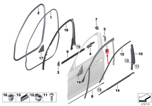 NEW BMW 5 G30 FRONT RIGHT DOOR WINDOW GUIDE RUBBER SEAL 51337336964 ...
