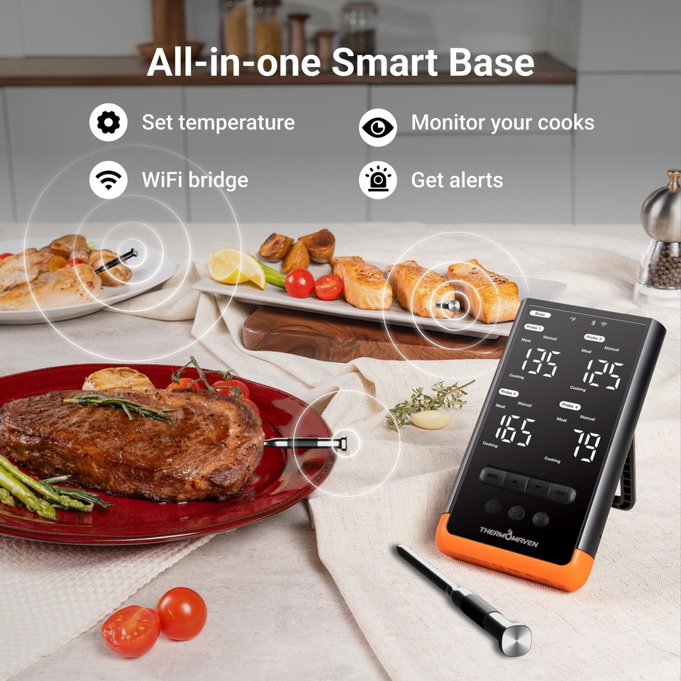 Wireless Bluetooth Smart Meat Thermometer: Standalone Base, WiFi ...