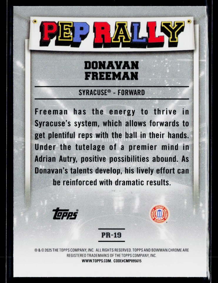 2024-25 Bowman U Chrome #PR-19 Donavan Freeman Syracuse Pep Rally | eBay