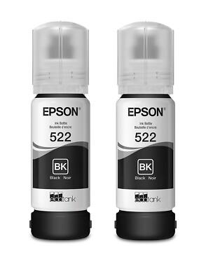 New Genuine Epson 522 T522 Black Ink Bottle for Ecotank - 2 Pack | eBay