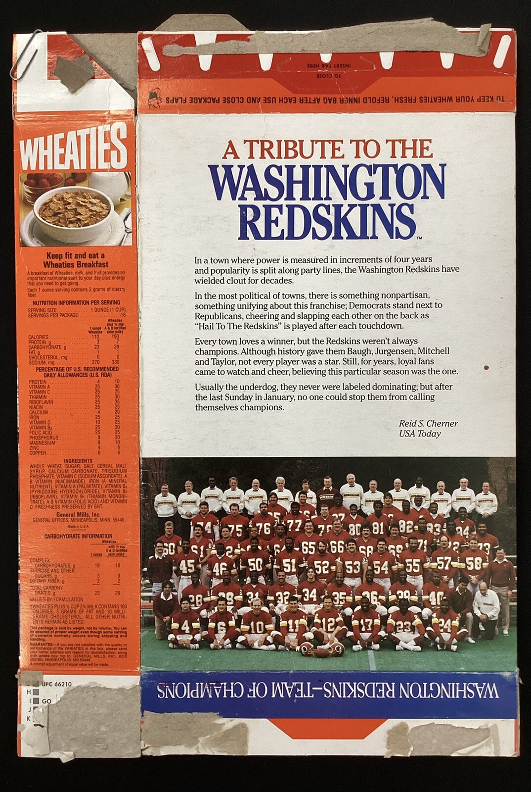 Doug Williams Signed Cereal Box Wheaties Redskins Autograph SB MVP ...